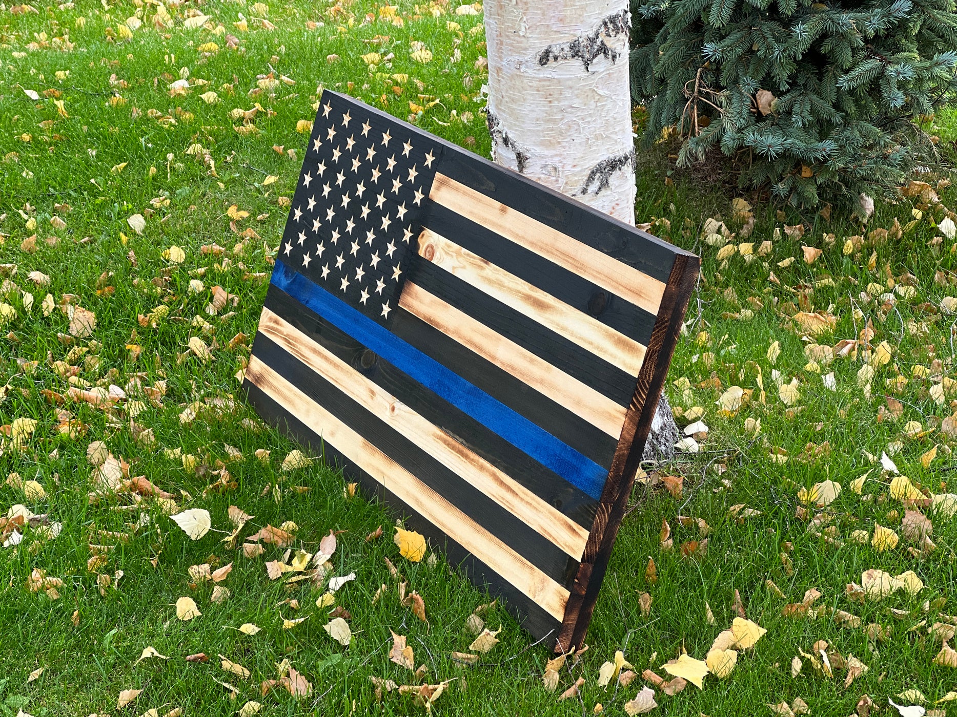 Blue Line Rustic Wood Flag — Chugach Wood Co.